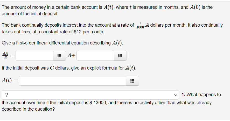 Solved The amount of money in a certain bank account is | Chegg.com