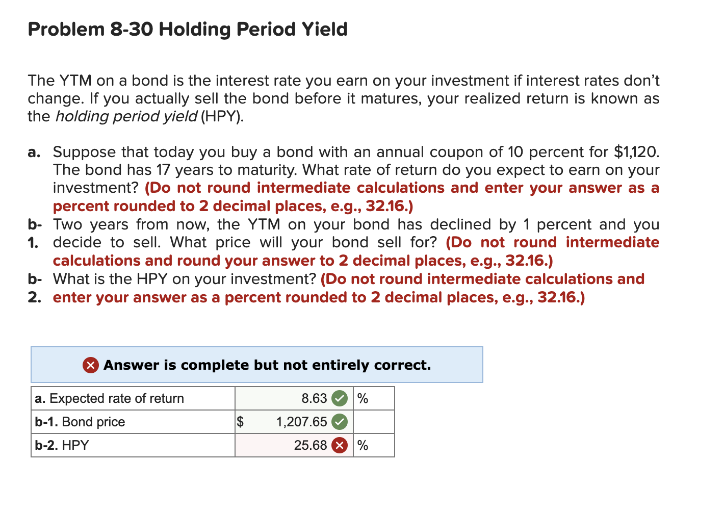 Solved Problem 8-30 Holding Period Yield The YTM on a bond | Chegg.com
