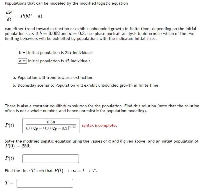 Solved I need p(t)=? Solve the modified logistic equation | Chegg.com