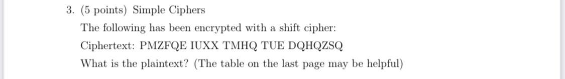 Solved 3. (5 points) Simple Ciphers The following has been | Chegg.com