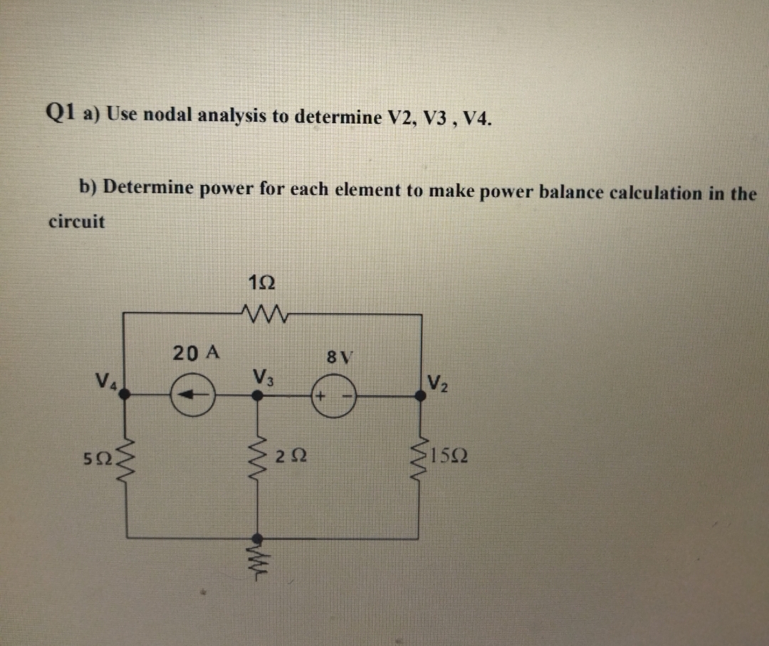 Solved Q1 a) Use nodal analysis to determine V2, V3, V4. b) | Chegg.com
