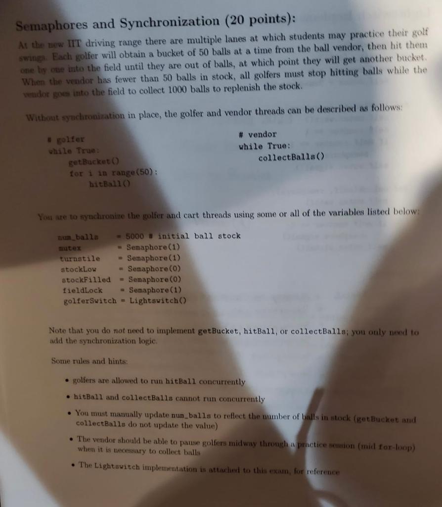 Solved Semaphores and Synchronization (20 points): As the | Chegg.com