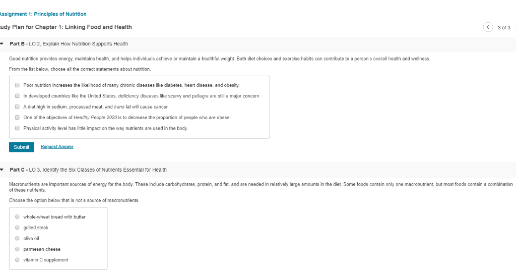Solved Assignment 1: Principles of Nutrition udy Plan for | Chegg.com
