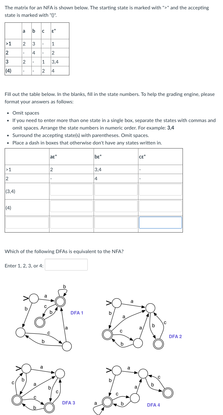 Solved The matrix for an NFA is shown below. The starting | Chegg.com