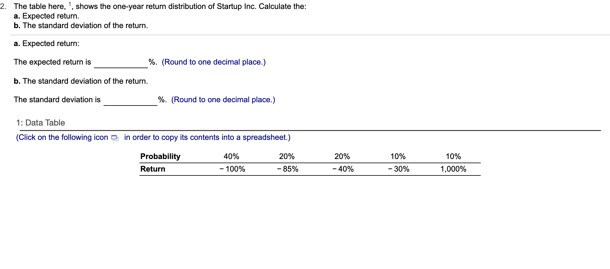 Solved 2. The table here, 1, shows the one-year return | Chegg.com