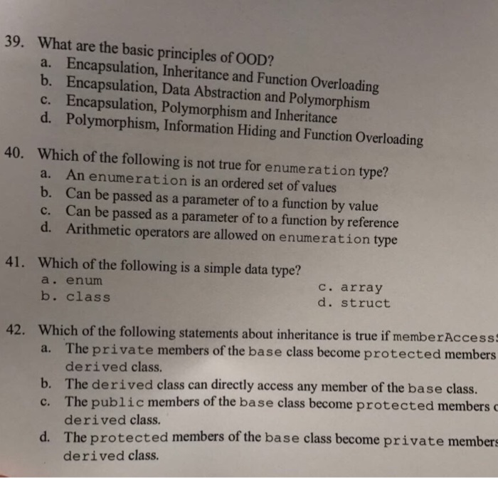 Solved What are the basic principles of OOD? Encapsulation, | Chegg.com