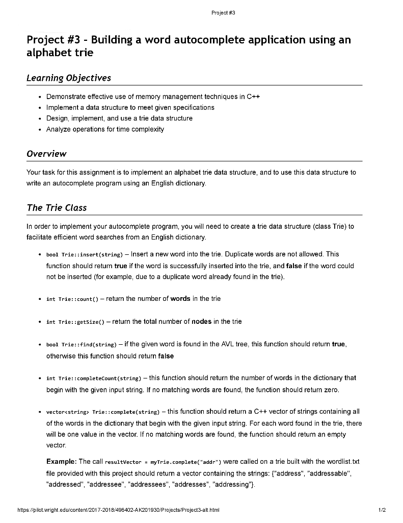 Solved Project #3 Main program using the trie You should | Chegg.com