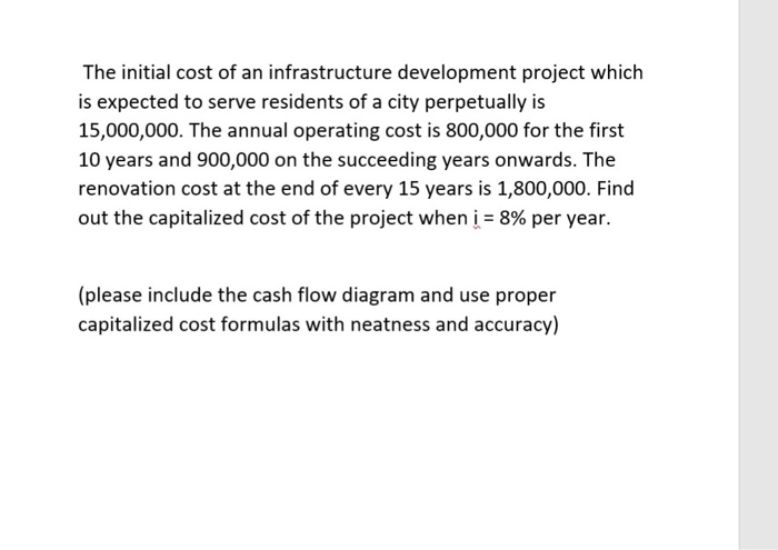 Solved The initial cost of an infrastructure development | Chegg.com