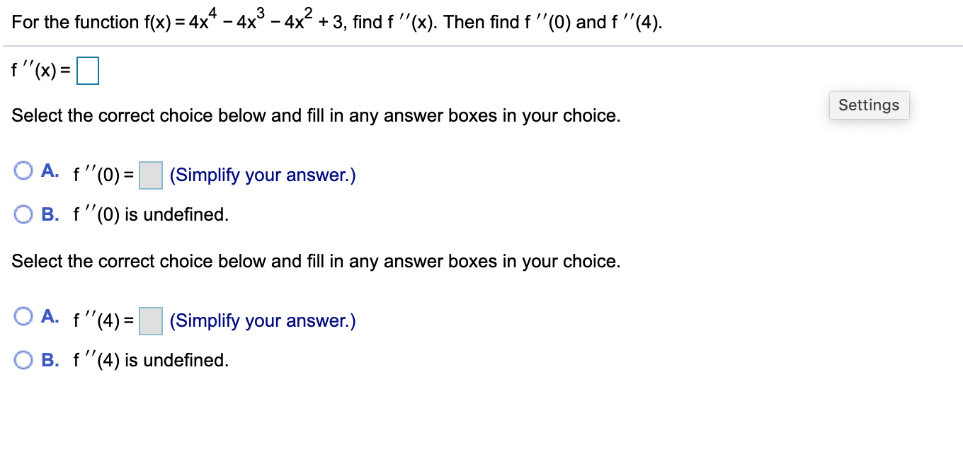 Solved For the function f(x) = 4x4 - 4x2 - 4x² + 3, find f | Chegg.com