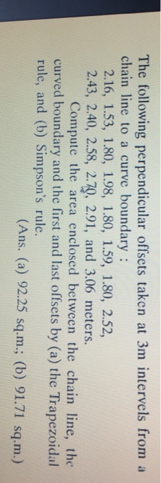 Solved The following perpendicular offsets taken at 3m | Chegg.com