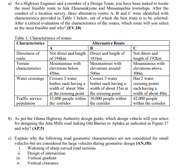 Solved a) As a Highway Engineer and a member of a Design | Chegg.com