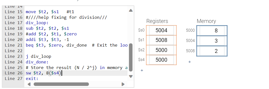 Solved LIIe 14 Line 15 move $t2,$ s1 \#t1 Line 16 \#////help | Chegg.com