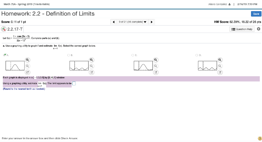 Solved Math 75A- Spring 2019 (Travis Kelm) Alexis Gonzalez | Chegg.com