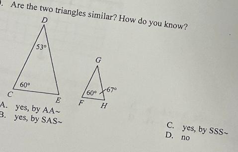 Solved Are the two triangles similar? How do you know? 1. | Chegg.com