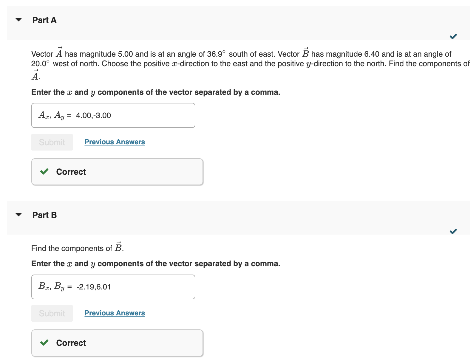 Solved Part AVector vec(A) ﻿has magnitude 5.00 ﻿and is at an | Chegg.com