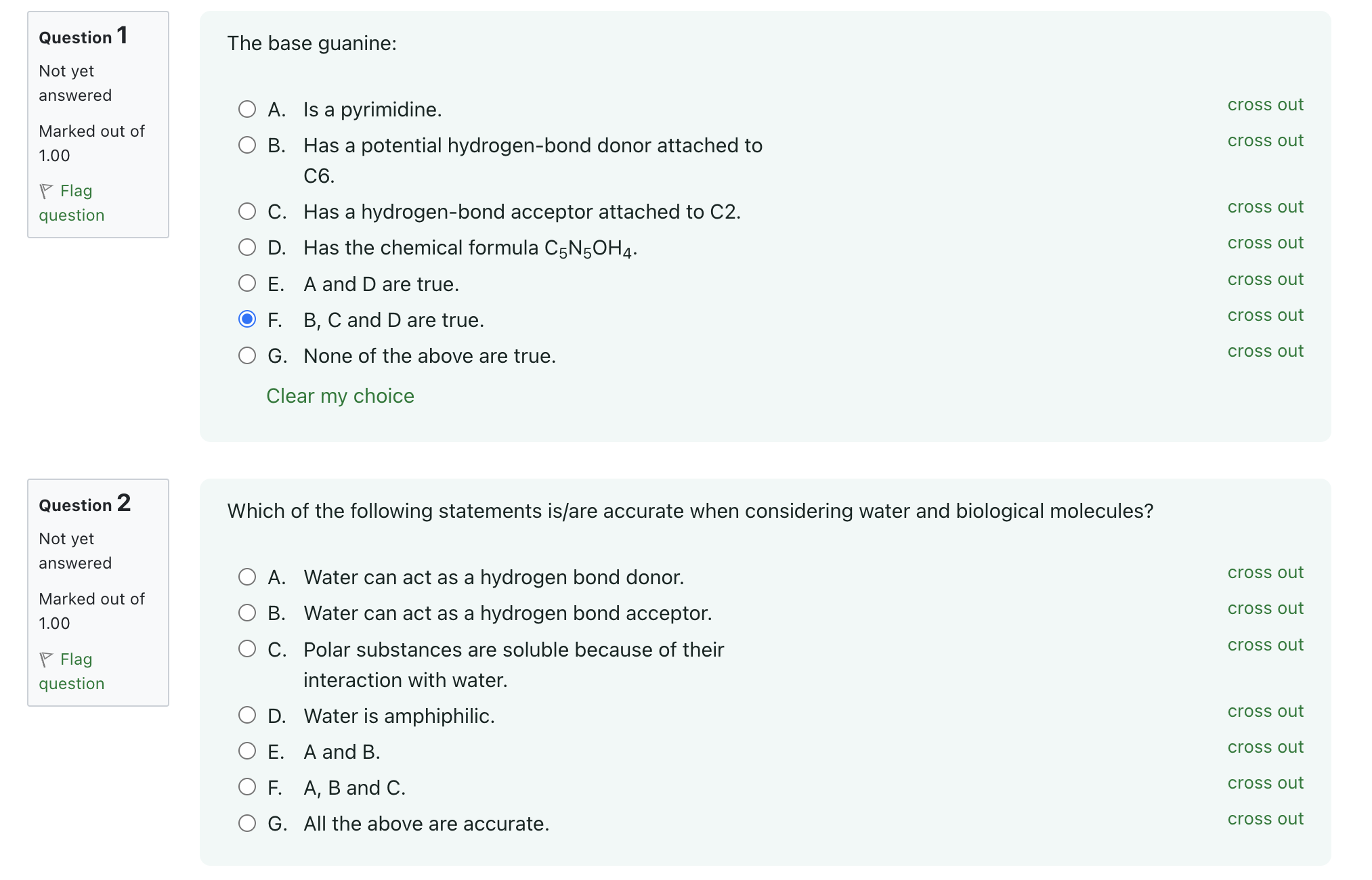 Solved The base guanine:A. ﻿Is a pyrimidine.cross outB. ﻿Has | Chegg.com