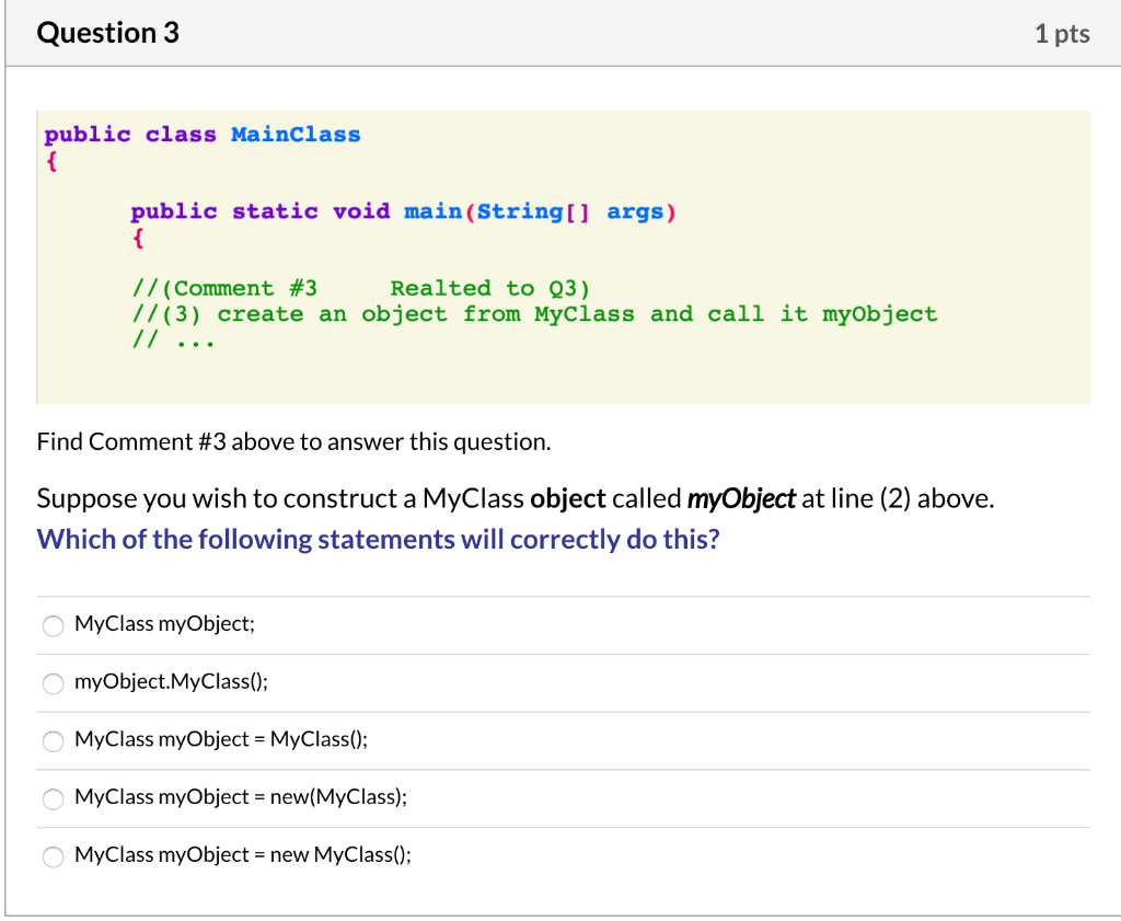 Solved Question 3 1 pts public class Mainclass public static | Chegg.com