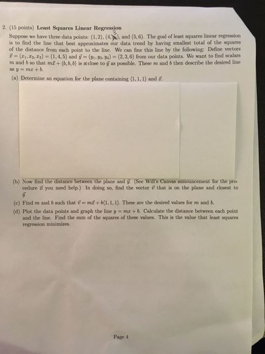 Solved 2. (15 points) Least Squares Linear Regression | Chegg.com