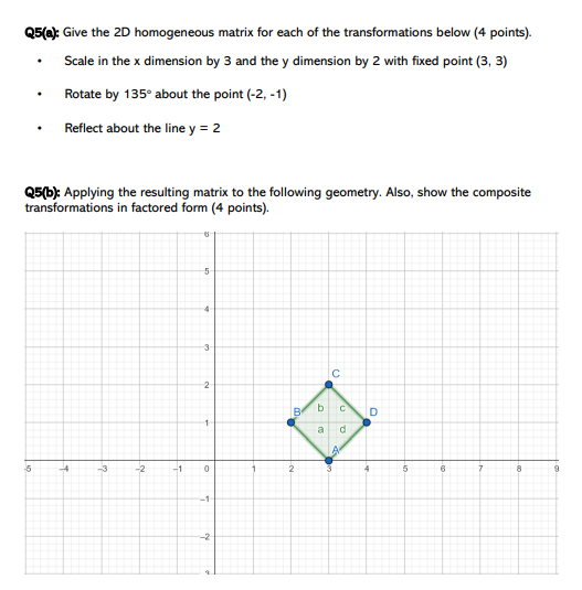 Solved Q5(a): Give the 2D homogeneous matrix for each of the | Chegg.com