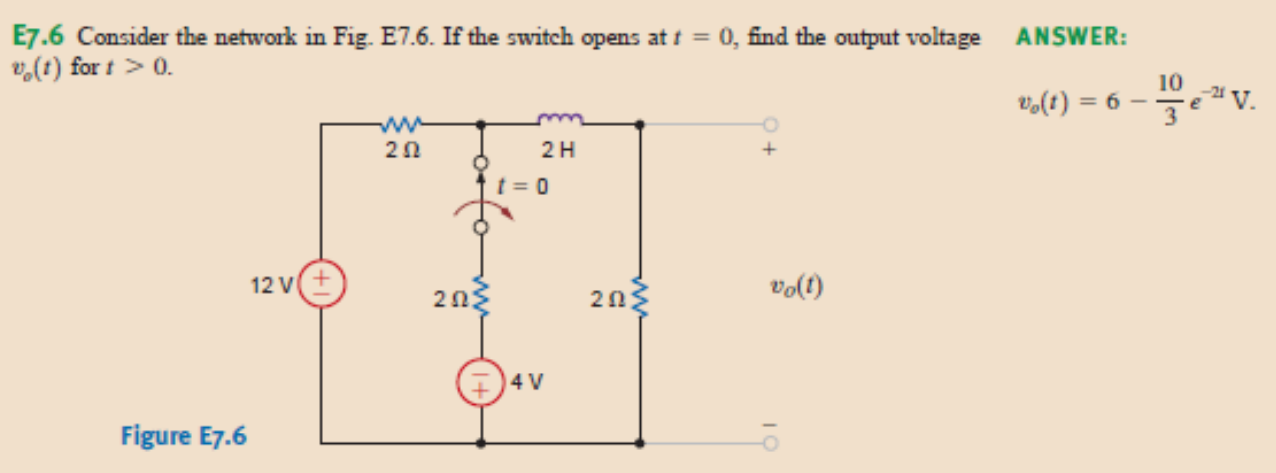 Solved E7.6 ﻿Consider the network in Fig. E7.6. ﻿If the | Chegg.com