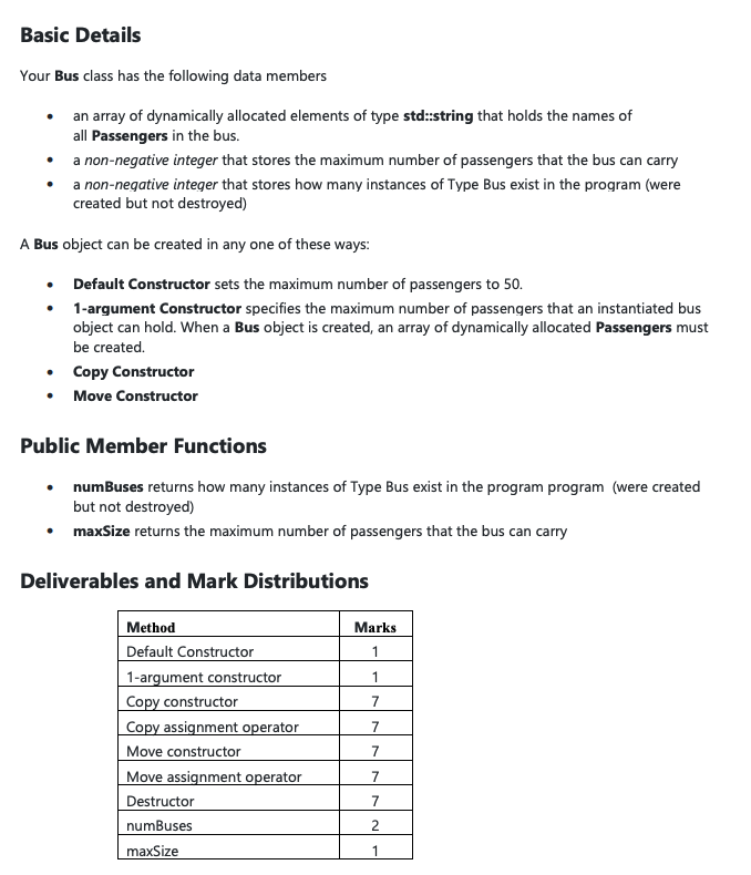 Solved Basic Details Your Bus class has the following data | Chegg.com