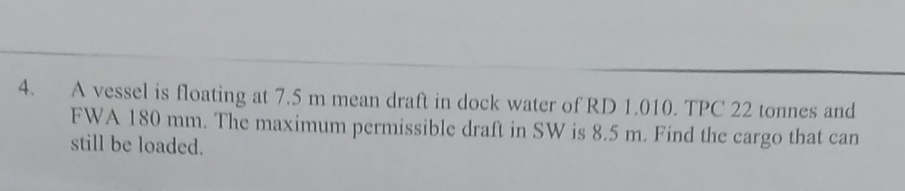 Solved A vessel is floating at 7.5 m mean draft in dock | Chegg.com