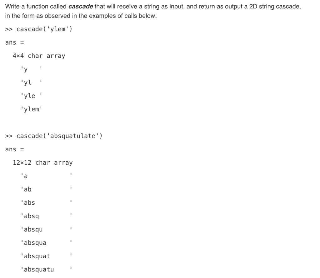 Solved Write a function called cascade that will receive a | Chegg.com