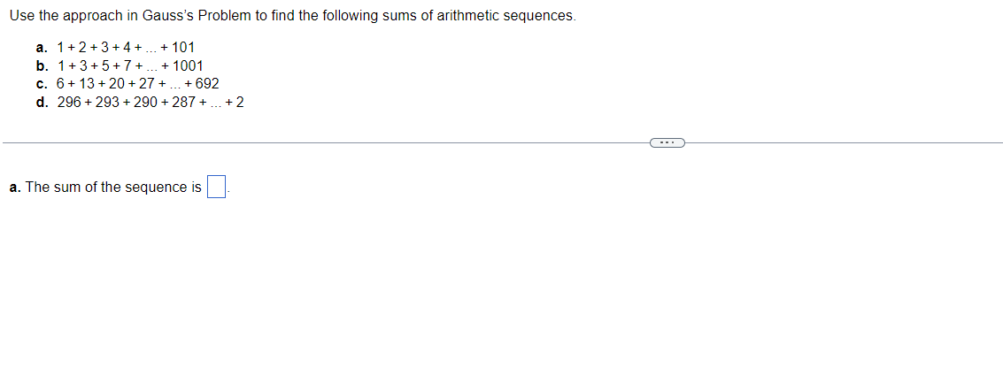 Solved Use the approach in Gauss's Problem to find the | Chegg.com