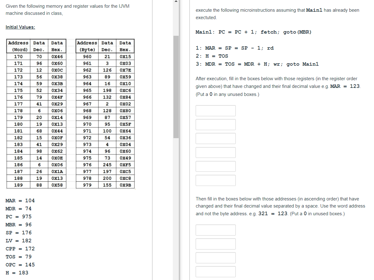 Given the following memory and register values for | Chegg.com