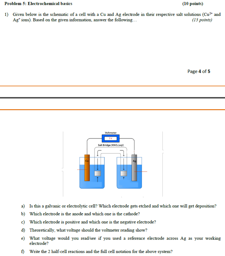 Solved Problem 5: Electrochemical basics (10 points) 1) | Chegg.com