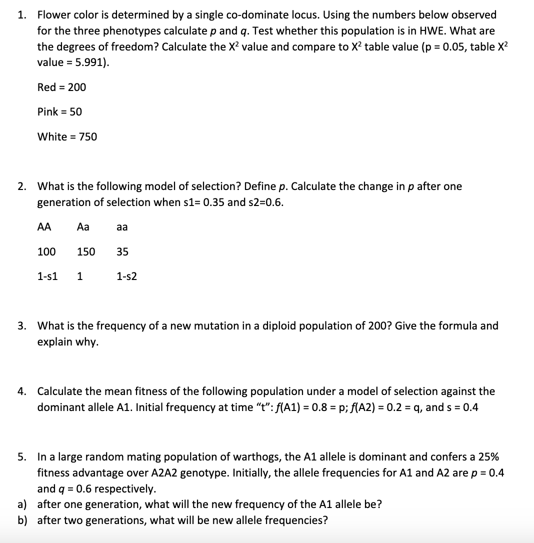 Solved 1. Flower color is determined by a single co-dominate | Chegg.com