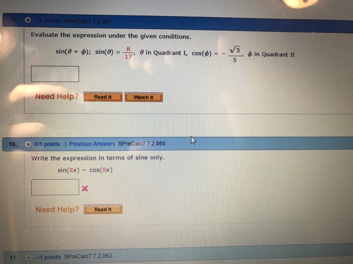 Solved Evaluate the expression under the given conditions. | Chegg.com