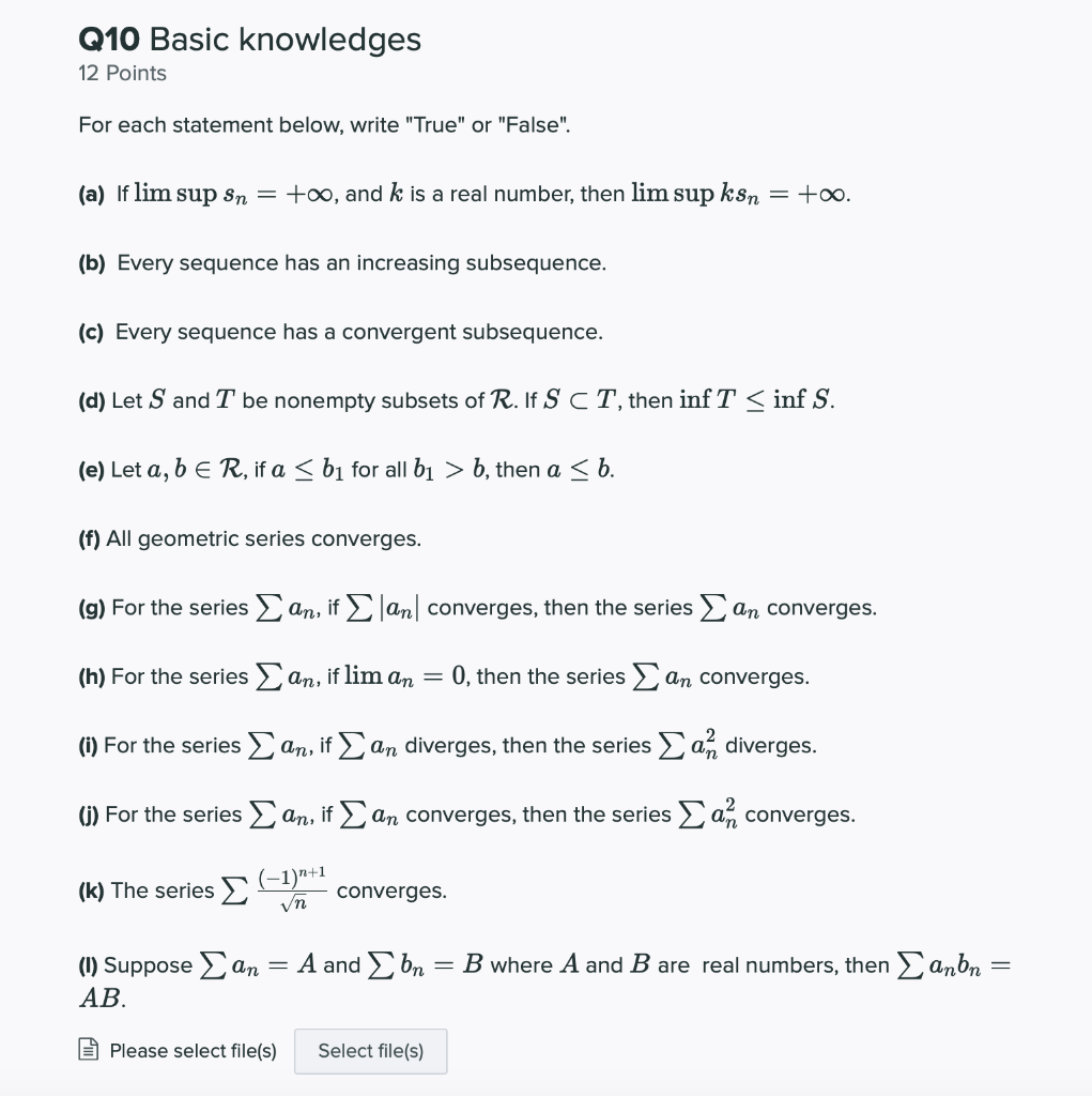 Solved Q10 Basic knowledges 12 Points For each statement | Chegg.com