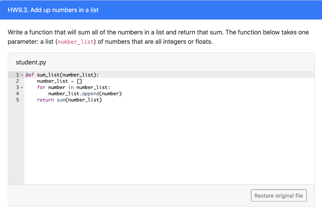 Solved HW9 3 Add Up Numbers In A List Write A Function That Chegg