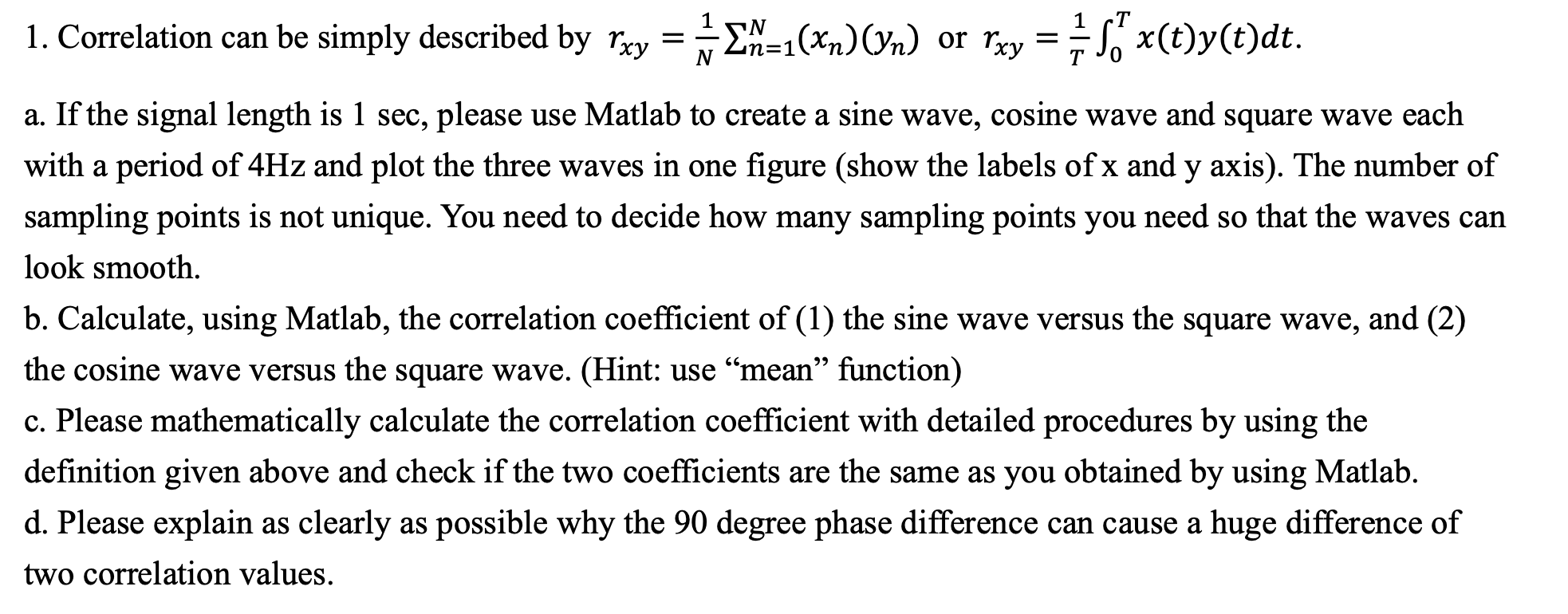Solved 1 T 1. Correlation can be simply described by rxy = | Chegg.com