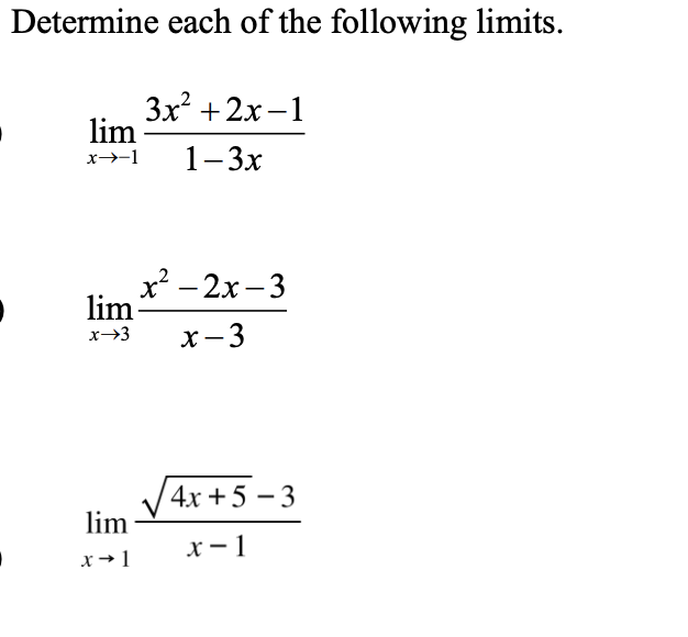 Solved Determine each of the following limits. | Chegg.com