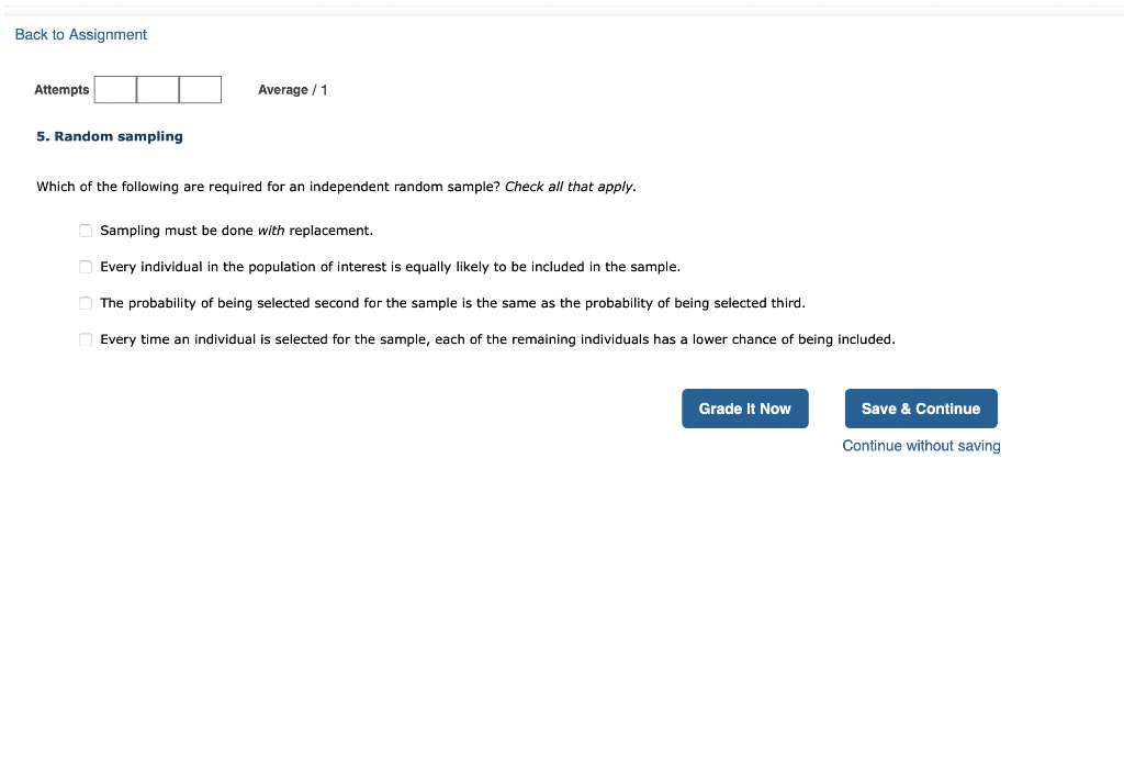 Solved Back to Assignment Attempts Average / 1 5. Random | Chegg.com