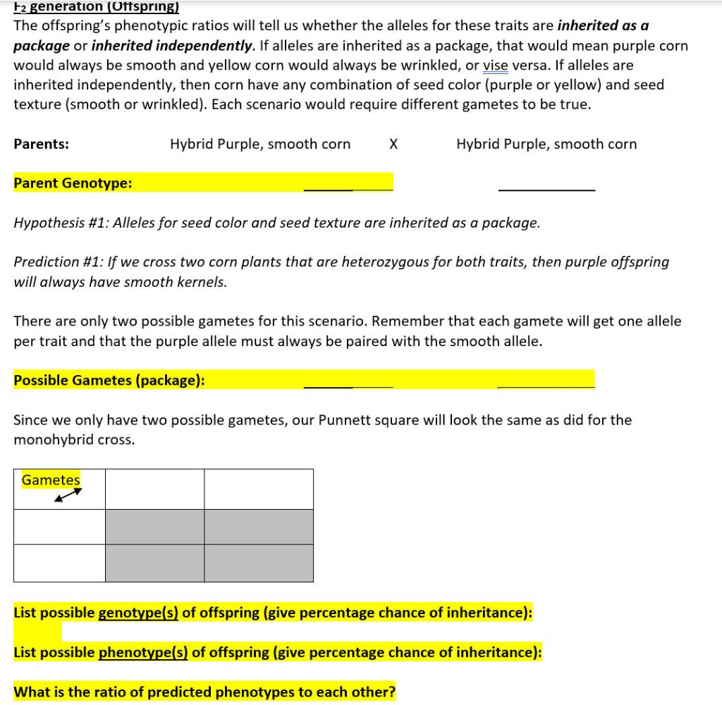 Solved F2 generation (Offspring) The offspring's phenotypic | Chegg.com
