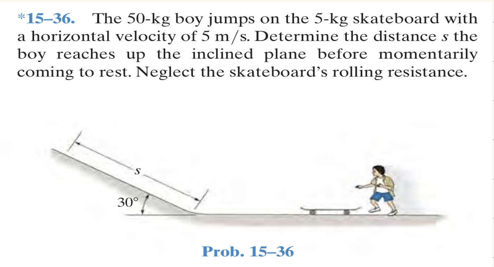 Solved *15-36. The 50-kg boy jumps on the 5-kg skateboard | Chegg.com