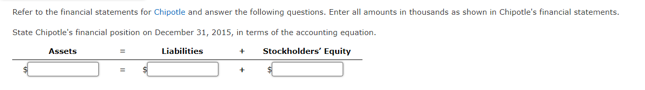 Refer to the financial statements for Chipotle and | Chegg.com