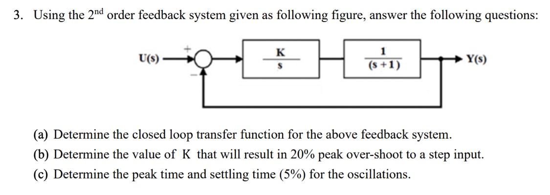 Solved Using the 2nd order feedback system given as | Chegg.com