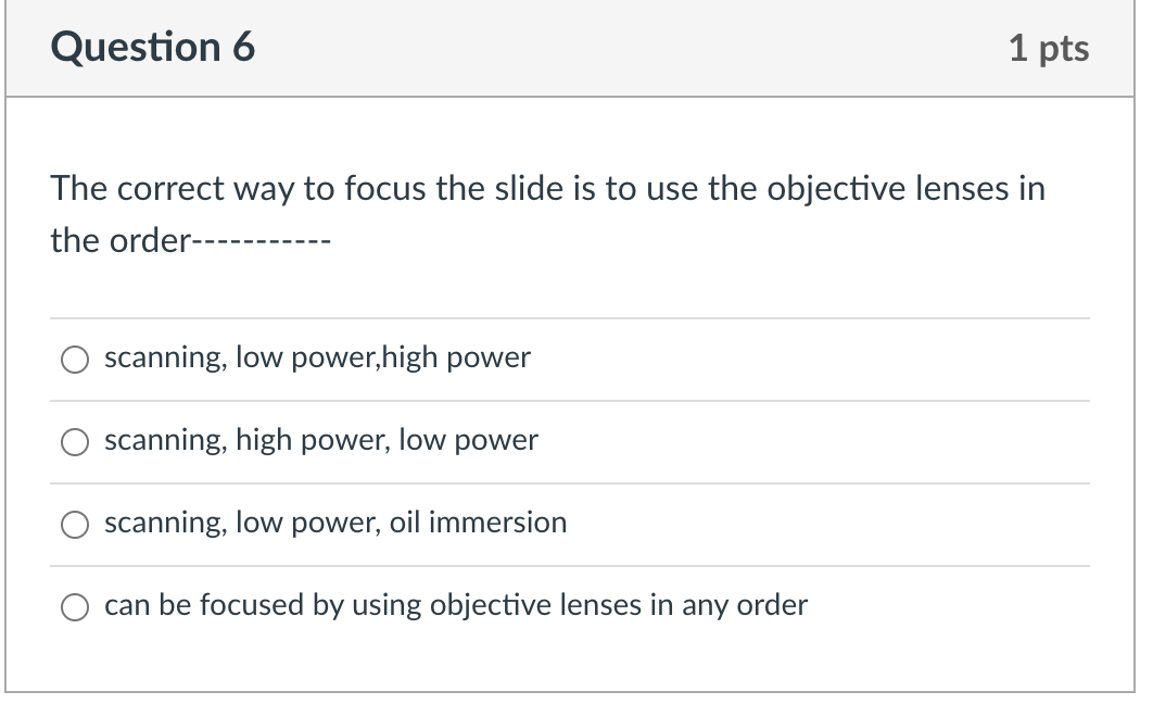 Solved Question 2 1 pts While using the scanning objective | Chegg.com