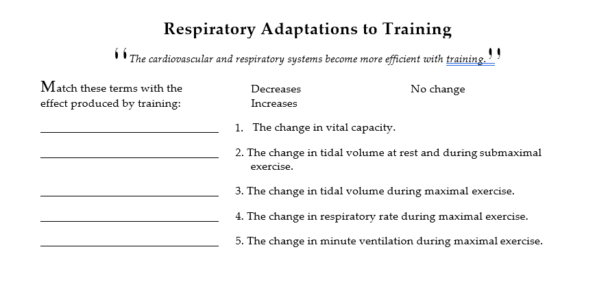 Solved Respiratory Adaptations to Training IV The | Chegg.com
