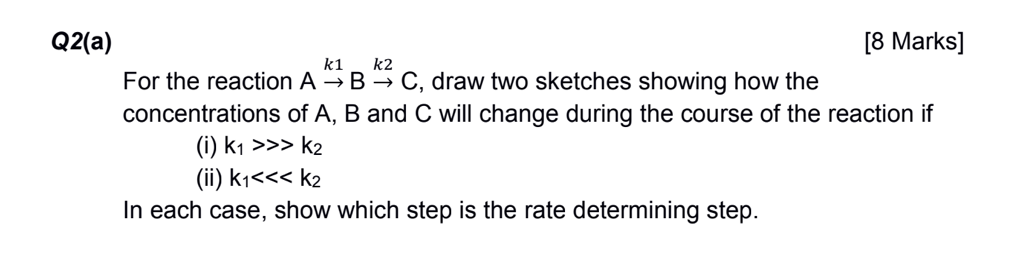 Solved Q2(a) [8 Marks] ki k2 For the reaction A →B → C, draw | Chegg.com
