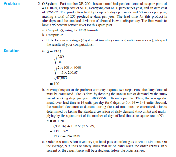 Solved Problem 2. Q System Part number XB-2001 has an annual | Chegg.com