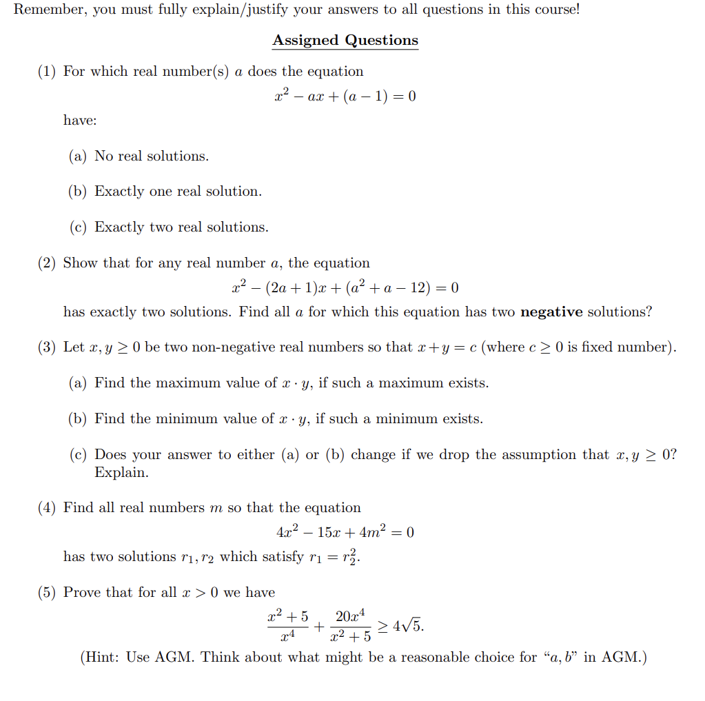 Solved (1) For which real number(s) a does the equation | Chegg.com