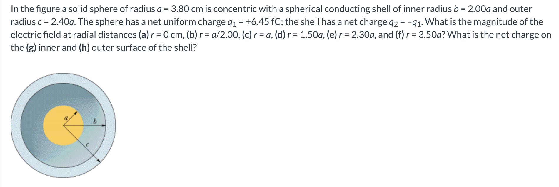 Solved In the figure a solid sphere of radius a=3.80 cm is | Chegg.com