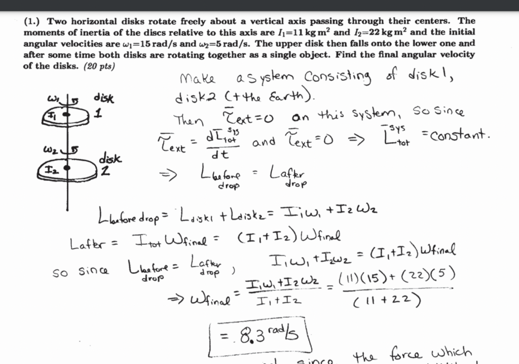 (1.) Two horizontal disks rotate freely about a | Chegg.com