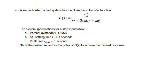 Solved 4. A second-order control system has the closed-loop | Chegg.com