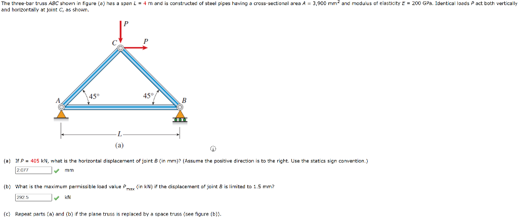 [Solved]: The three-bar truss ABC shown in figure (a) has